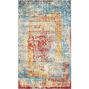 Unique Loom Rosso Collection Traditional, Medallion, Distressed, Bohemian, Vintage, Southwestern Area Rug, 5 ft x 8 ft, Multi/Blue