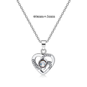 ZLHZW Personalized Picture Projection Necklace for Women - Custom Photo Love Heart Pendant with Cubic Zirconia - Customized Portrait Jewelry - Birthday Anniversary Memorial Gifts for Her