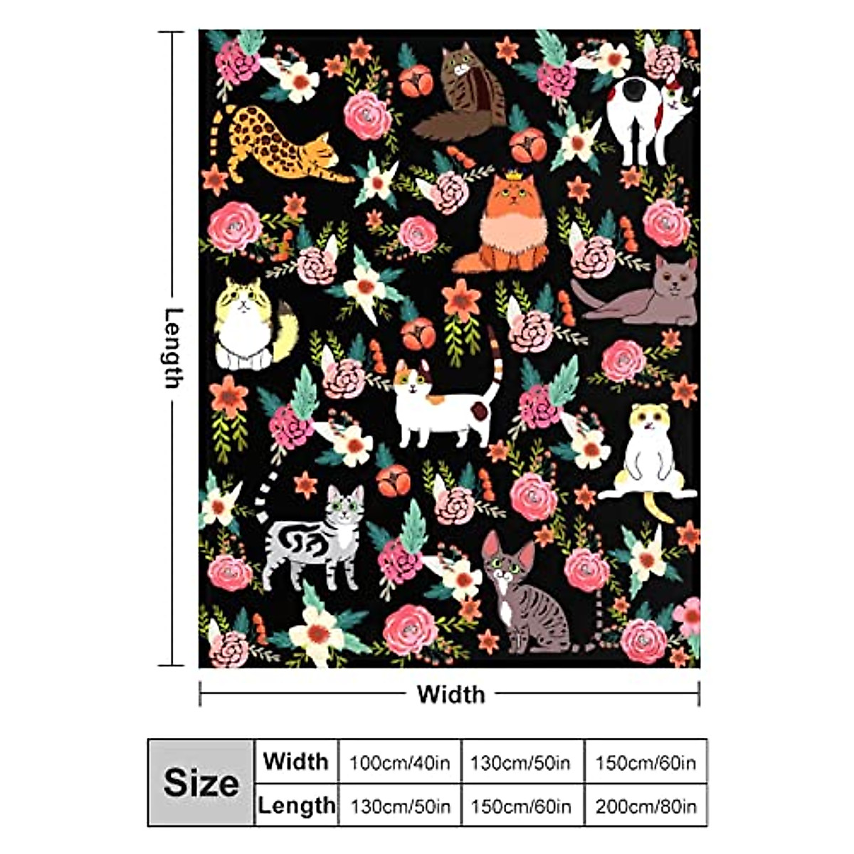 Cute Cat Blanket Super Soft Flannel Fleece Throw Blankets Kids Adults for Bedding Bedroom Living Rooms Sofa Full Season Gifts 50"x60"