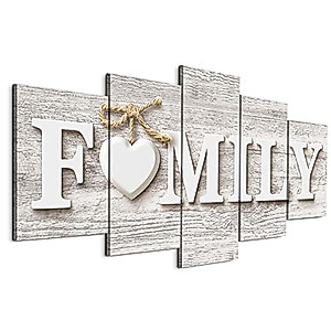 SUNYSUBY 5PCS/Set Cozy FAMILY LOVE Symbol Rustic Country Style Beige Wood Grain Large Framed Hand-Made Canvas Wall Art Artwork On Stretched Canvas Contemporary Print Oil Painting Décor Picture Decoration for Home Bedroom Living Dining Room Office Ready to