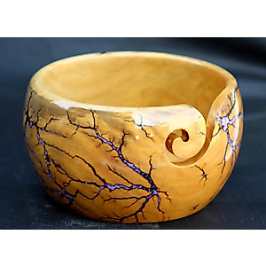 Lichtenberg Figure Yarn Bowl - Handmade Wooden Yarn Bowl for Knitting Yarn Ball Holder - Yarn Bowls with Holes Crochet Bowl Holder - Yarn Storage Bowl 7" x 4" inches (Purple-B)