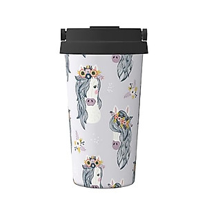 WANGXUEE Adorable Horses Print 500ml Stainless Steel Travel Tumbler Double Wall Vacuum Insulated Coffee Mug