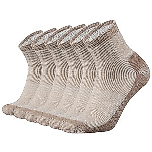 SOX TOWN Merino Wool Low Cut Quarter Socks with Heavy Cushion Ankle Moisture Wicking Warm for Men Outdoor Hiking Hike Cycling(Khaki L)