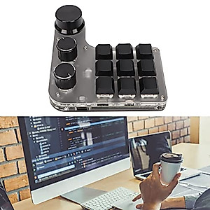 VINGVO Custom Mini Keyboard, 3-Knob Programmable Mini Gaming Keyboard for Video Editing (Black)
