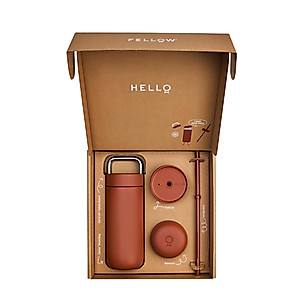 Fellow 16 oz Carter Bundle (3 in 1) Travel Mug with Carry Handle, Move & Cold Lids with Straw - To-Go Coffee Tumbler, Ceramic Interior & Vacuum-Insulated Stainless Steel - Coffee Cups-Sienna