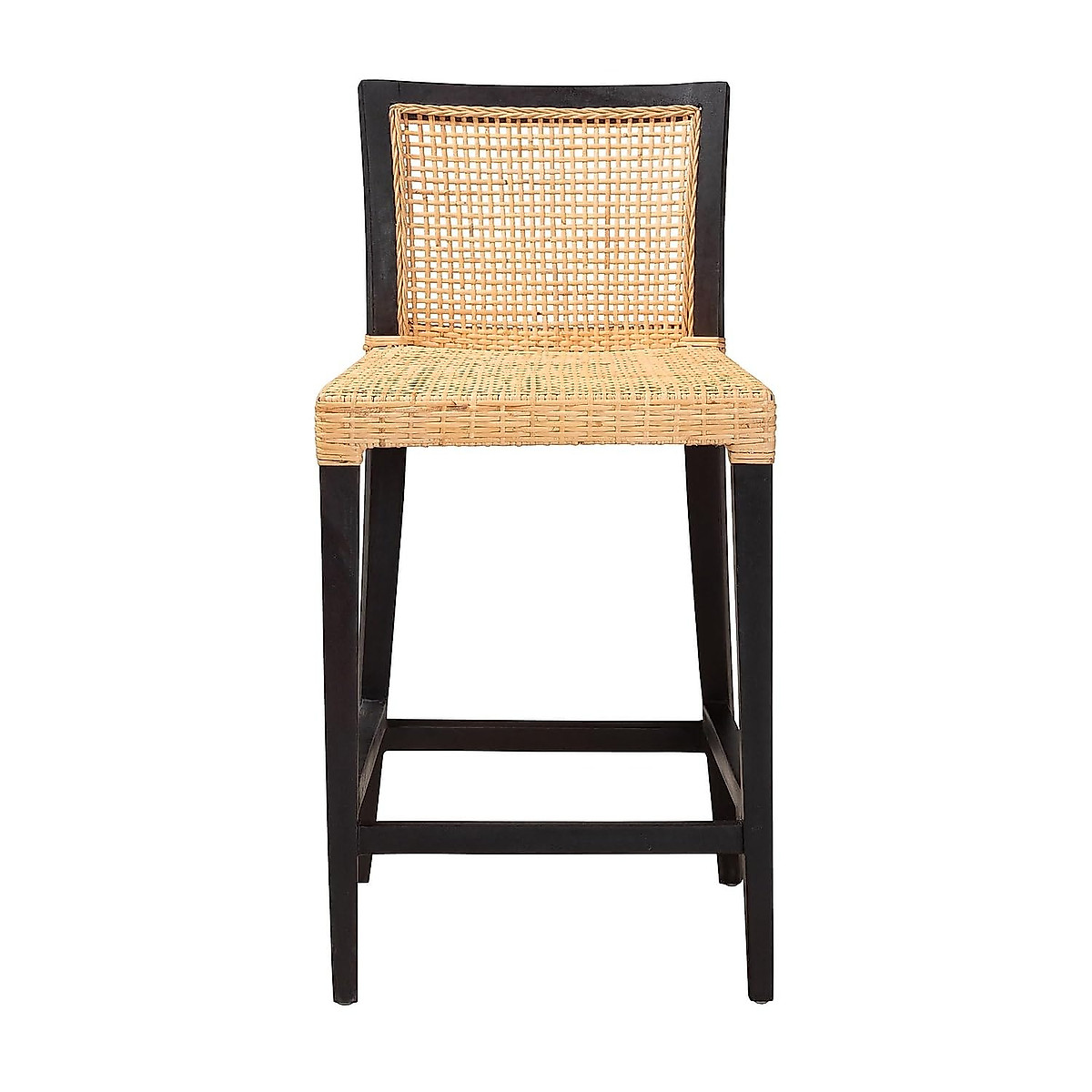 Baxton Studio Lingga Dark Brown Mahogany Wood and Natural Rattan Counter Stool