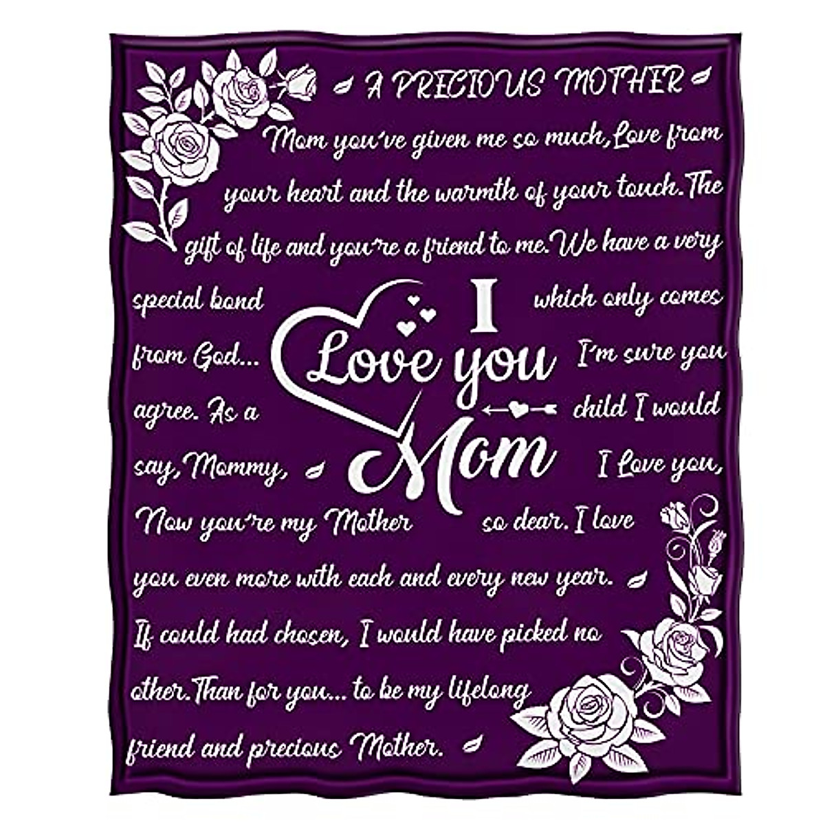Jekeno I Love You Mom Gift Blanket, Double Sided Printed Throw Birthday Gifts for Women Unique Mom Gifts from Daughter or Son for Birthday, Mothers Day, Christmas, Warm Soft 50"x60" (Purple)