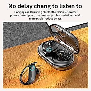 SMIDOW Wireless Earbuds Digital Power Display Bluetooth Headphones Built-in Microphone 5.2 Binaural in-Ear Sports Waterproof Noise Cancellation, Compatible for iPhone Android (Black F)