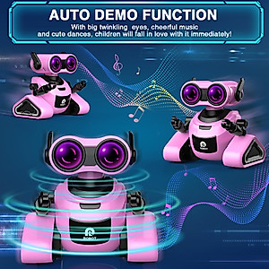Yerloa Girls Robot Toys with 3D Stickers for 3-5, Baby Easter Toys Remote Control Robot Toy for Kids with Music and 4 Color LED Eyes, Singing, Dancing, Birthday for Boys Girls Aged 3 4 5 6 7 Year Old