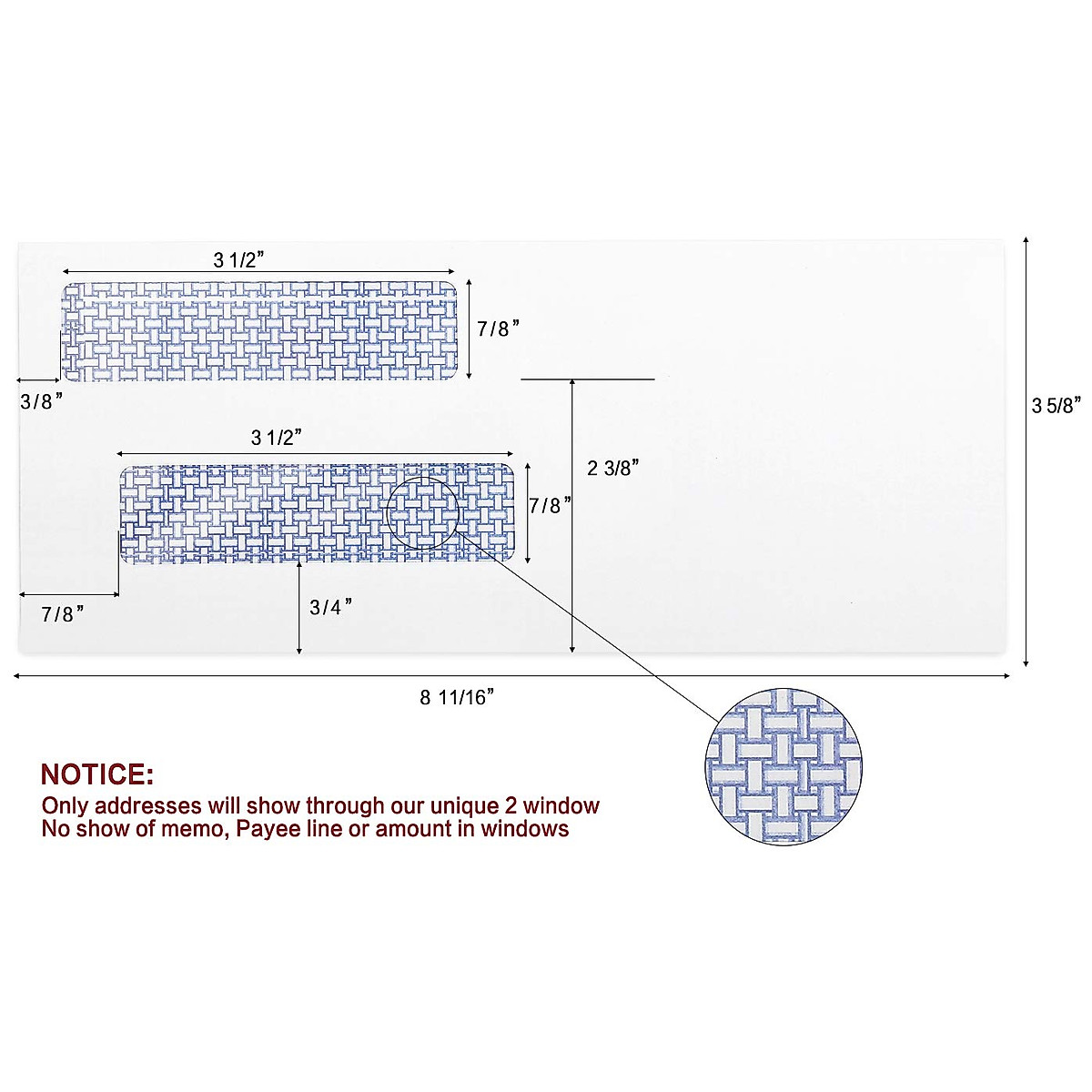 #8 Double Window Security Check Envelopes, No.8 Double Window Bussiness Envelopes Designed for QuickBooks Checks - Computer Printed Checks - 3 5/8 X 8 11/16 (NOT for INVOICES) - 24 LB - 500 Count