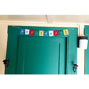 Buddha of Compassion Tibetan Prayer Flags Om Mani Padme Hum Set of 10 Five Tibetan Traditional Colors which are Yellow, Green, red, White and Blue. Each Color Represents an Element.