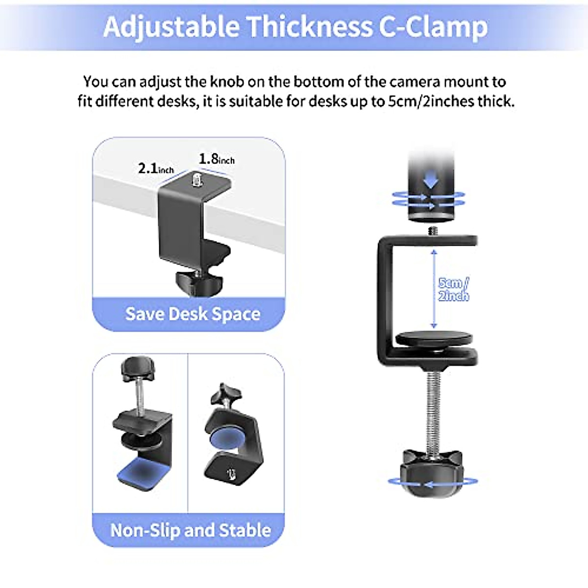JINSUI Overhead Phone Mount with Holding Arm, Adjustable Camera Desk Mount with Phone Holder and 360° Ball Head, Table C-Clamp Mount Stand for Webcam, Light, Video Recording, Live Streaming