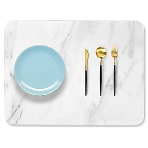 Stone Dish Drying Mat for Kitchen Counter, Quick Dry, Super Absorbent Dish Drying Mat, Eco-Friendly Diatomaceous Earth Mat for Dishes Bottles Cups(16x12 Inch, White Marble)