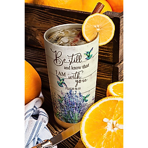 20oz Faith Hummingbird Tumbler, Be Still and Know that I am with You, Religious, Christian Gifts, Coffee Thermos for Women, Stainless Steel Double Wall Vacuum Insulated Coffee Mug, Travel Cup with Lid