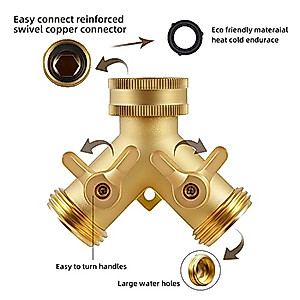Garden Hose Splitter 2 Way, Heavy Duty Brass Hose Connector Tap Splitter for Outdoor Gardening Hoses, Plus 2 Extra Rubber Washers