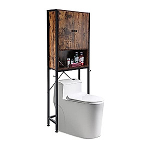 Tengchang Over The Toilet Storage Cabinet, Vintage Wooden Bathroom Spacesaver Organizer Over Toilet Shelf Racks, Rustic Brown