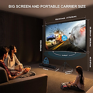 Portable Projector Screen with Stand, Outdoor Movie Screen, 80 Inch 16:9 Light-Weight, Mobile and Compact, Easy Setup and Carrying, Projection Screen with 1.2 Gain Glass Fiber, Idea for Home Cinema