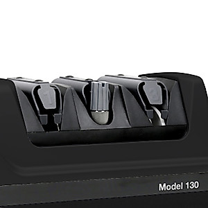 Chef’sChoice 130 Professional Electric Knife Sharpening Station for Straight and Serrated Knives and Uses Diamond Abrasives Made in USA, 3-Stage, Black