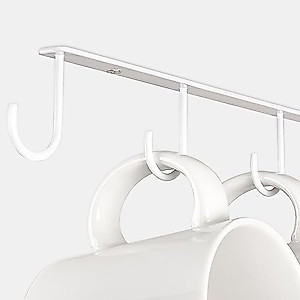 Mkono Under Cabinet Mug Hanger Set of 3 Metal Mug Hooks Coffee Cup Holder with 12 Hooks Simple Coffee Mug Organizer for Cabinet Shelf Modern Mug Storage Display Rack for Kitchen Coffee Bar, White