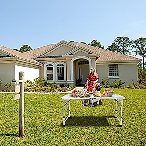 Moosinily Folding Camping Table, 4 Ft Aluminum Folding Table, Picnic tablee with Handle, Adjustable Portable Camp Table for Picnic, BBQ, Party, Beach/White