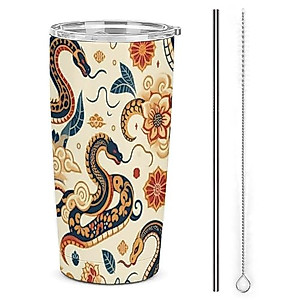 20oz Chinese Style Snake Pattern Tumbler Stainless Steel, Vacuum Insulated Tumbler with Lid And Straw Unique Coffee Mug Travel Mug Gifts for Women Men