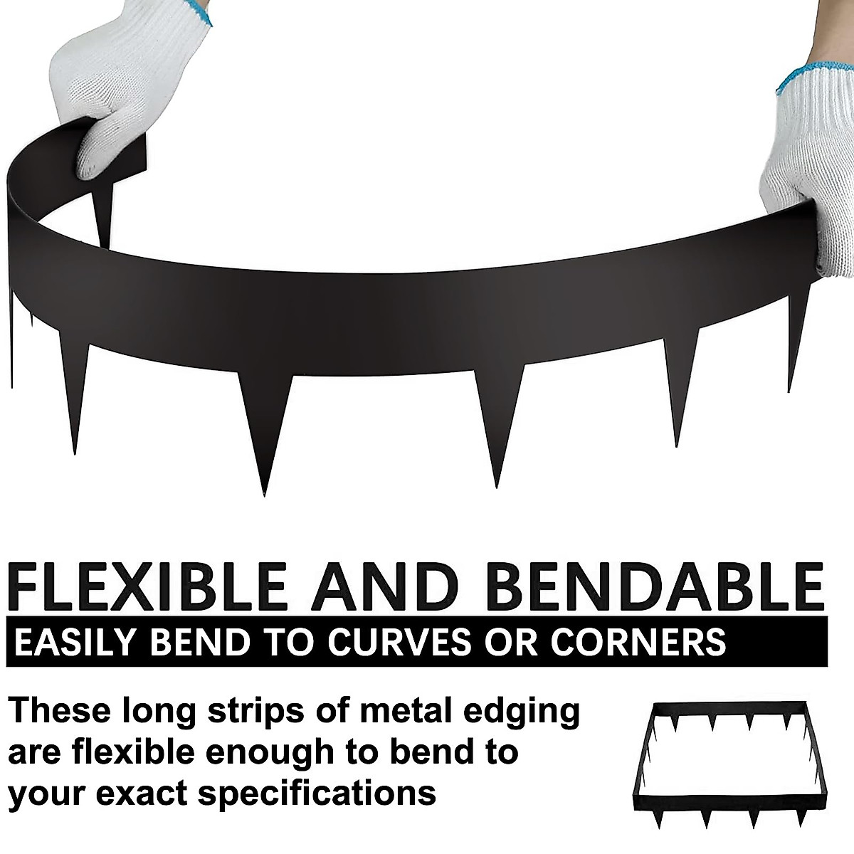 Worth Garden 10-Pack Galvanized Steel Landscape Lawn Edging - 4.5in H Black Powder Coated Bendable Metal Strips - Hammer-in Edging Border w/ 11 Clips - Yard Pathway Divider (33Ft Total)