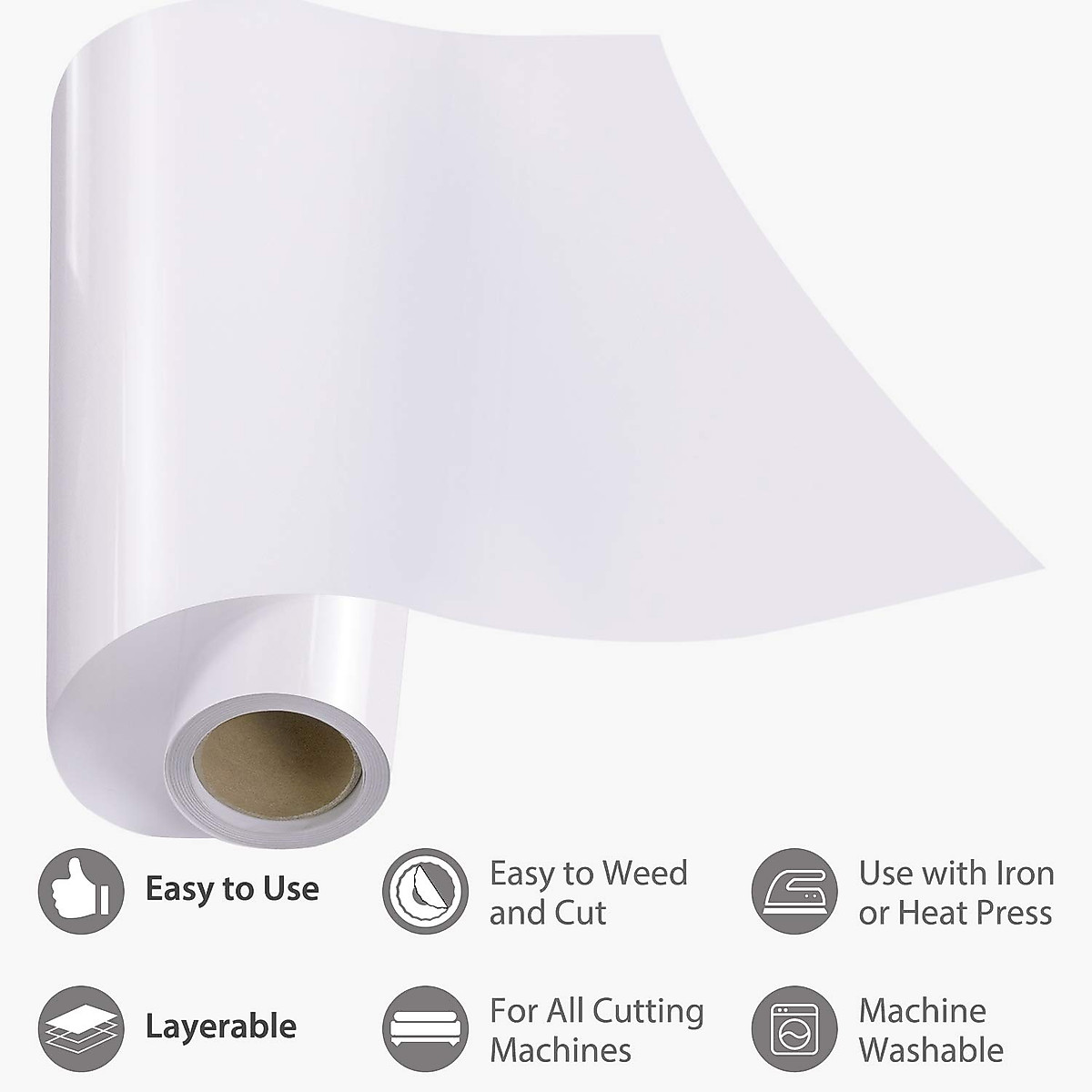 JANDJPACKAGING White Heat Transfer Vinyl Bundle 12” x 15FT - Iron on Vinyl for Silhouette and Cricut Easy to Cut & Weed HTV Vinyl Bundle for T-Shirts