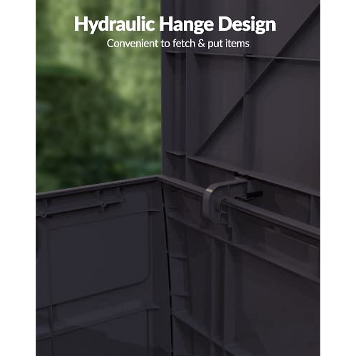 DEXSO Deck Box 120 Gallons Outdoor Storage Box for Patio Cushions Pillows Sofa Cover Gardening Tools Kids Toy Pool Towel & Chemicals, Open & Close with One Hand, Black