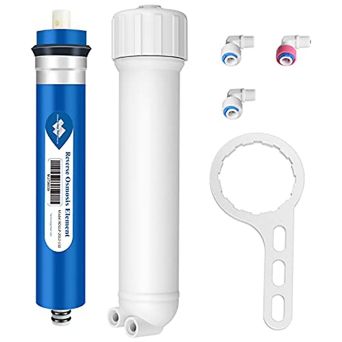 Membrane Solutions 150 GPD RO Membrane, Reverse Osmosis Membrane with Membrane Housing, Replacement for Under Sink Home Drinking RO Water Filter System, Wrench, 1/4" Quick-Connect Fittings,Check Valve