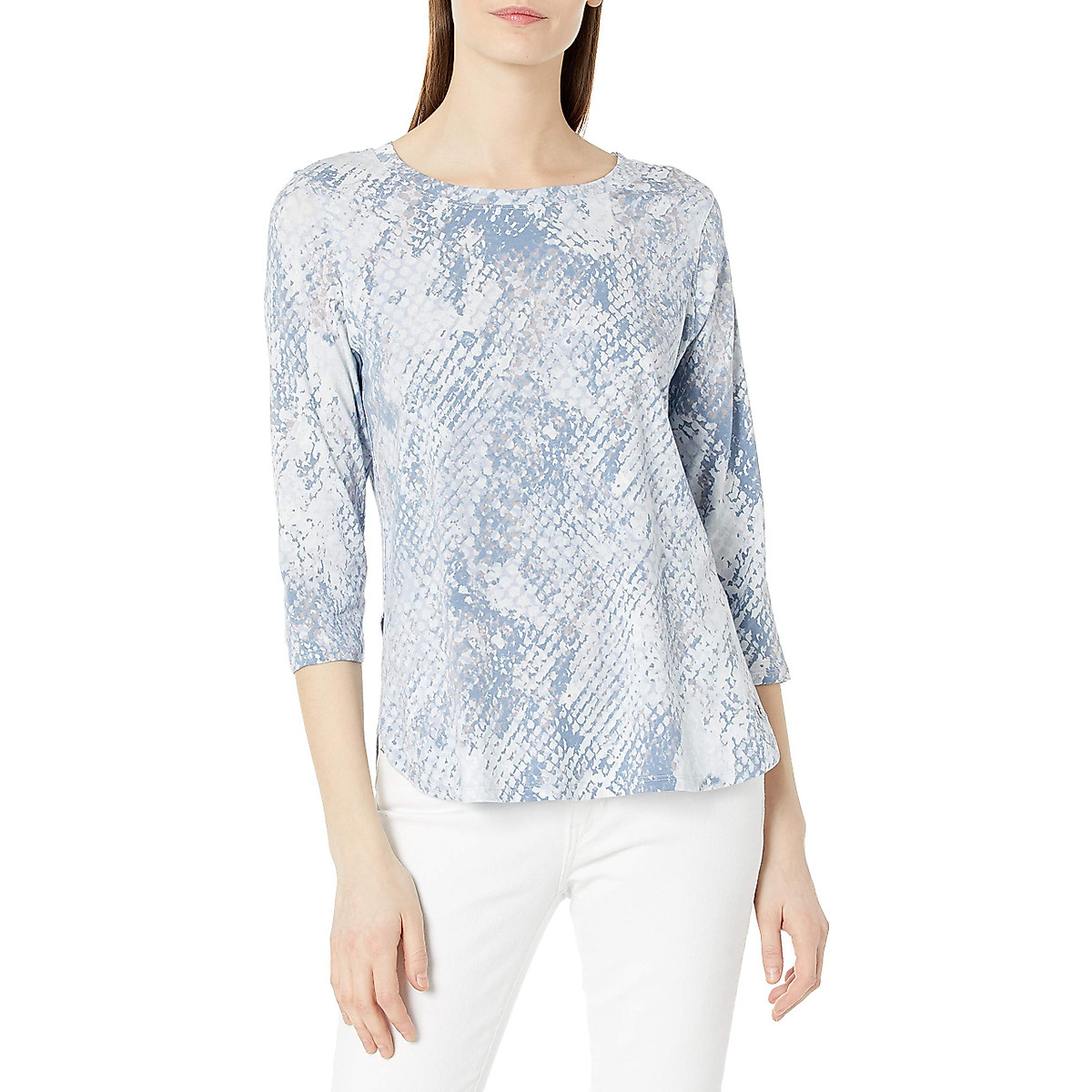 Calvin Klein Women's Print Logo 3/4 Sleeve Tee, Viper Waterfall Combo, X-Large