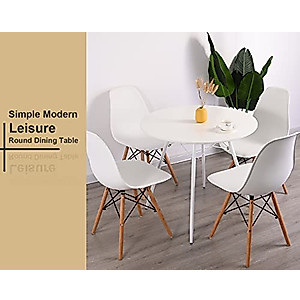 RokiaTek Round Dining Table Dia 31.5" Wood Top Metal Legs Simple Modern Leisure Table for Kitchen Dining Room Cafe Office Conference Coffee Room 2 to 4 People, White