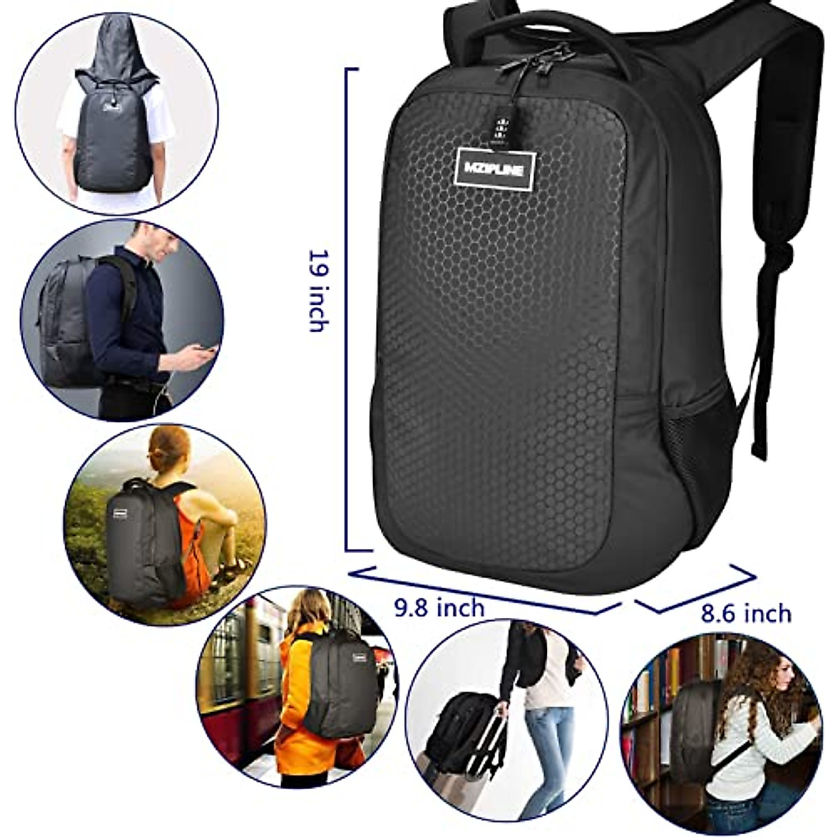 MZIPLINE Large Backpack Bag-Smell Proof-With Combination Lock & Hoodie-Odor Proof-Water Resistant,Anti Theft Travel Laptop Daypack School Bookbag for College Student Men & Women Work (Black)