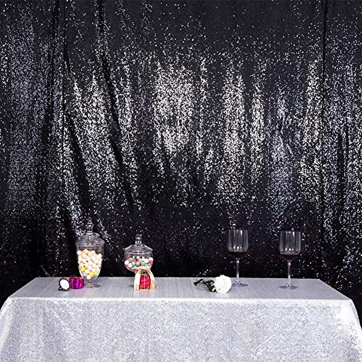 SquarePie Sequin Backdrop Not See Through Thick Background Glitter Curtain for Party 6FT x 6FT Black