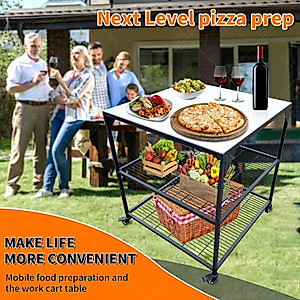 HWGckct Three-Shelf Movable Stainless Steel & Steel Outdoor Dining Cart Table Pizza Oven Protable Grill and Heavy Duty Grill Cart Outdoor Table