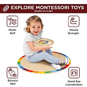Monläurd® Wooden Sit And Spin, 24 Inch Large Sit And Spin Toy, Sit N Spin, Montessori Spinner Seat, Spinning Chair, For Toddlers & Adults