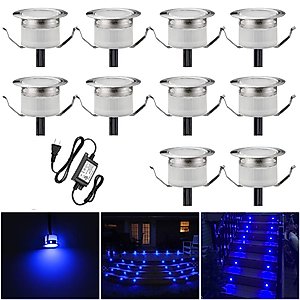 LED Deck Lights Kit, Low Voltage 10 pcs Waterproof IP67 Φ1.22 Recessed Deck Lamp Blue LED In-ground Lighting Outdoor Garden Yard Pathway Patio Step Stairs Landscape Decor Lamps