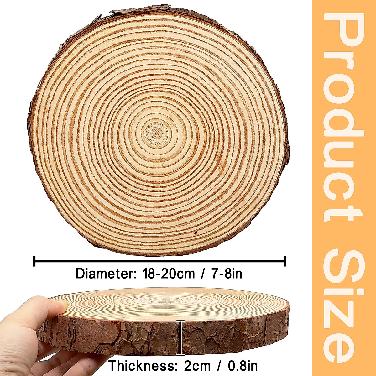 DSYIL 4 Pack Large Unfinished Wood Slices, 7-8 Inch Wood Round Circles with Tree Bark, Rustic Wood Slabs Bulk, Christmas Ornaments Wood Pieces for Rustic Wedding Table Centerpieces Decoration