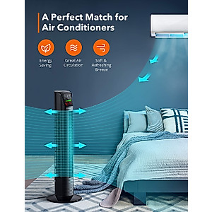 Tower Fan, 65°Oscillating Cooling Fan Powerful Floor Fan with Remote, LED Display, 9 Modes, Easy Clean, Up to 12H Timer, Bladeless Standing Fan Portable for the Whole Room Home Office