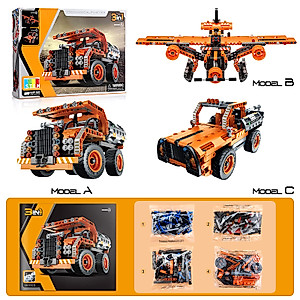 AoHu STEM Toys Building Sets for Boys 8-14, 3 in 1 Dump Truck/Transport Truck/Airplane Construction Engineering Kit STEM Projects for Kids Ages 6 7 8 9 10 11 12, Toys & Gifts for Boys Girls(361Pcs)