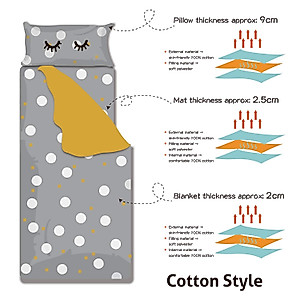 Hi Sprout Cotton or Minky Toddlers Nap Mat with Removable Pillow and Soft Blanket, Lightweight Daycare Preschool Kindergarten Sleeping Bag, Travel Slumber for Kids Girls Boys (Lovely Sheep)