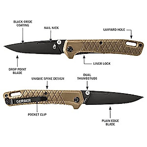 Gerber Gear Zilch Folding Pocket Knife, 3.1 Inch Plain Edge Blade, Coyote Brown