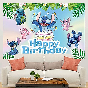 Cartoon Aloha Theme Happy Birthday Photography Backdrop Tropical Summer Photo Background Cartoon Theme Party Decoration Banner 5x3ft