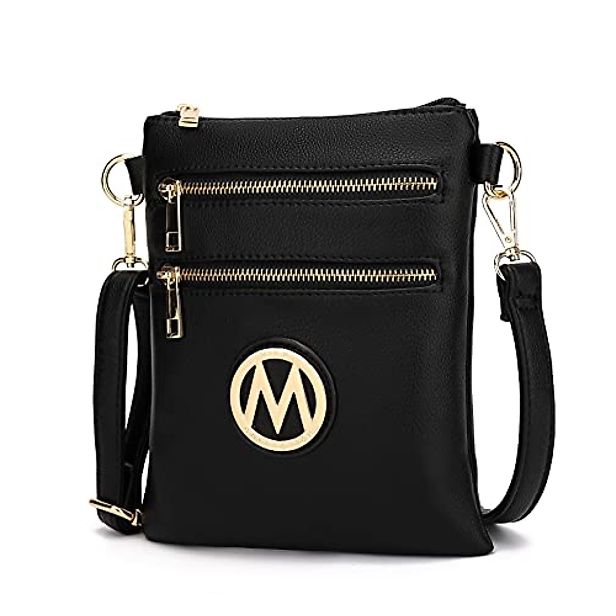 MKF Crossbody Bag for Women – Adjustable Strap – PU Leather Designer Crossover Lady Handbag Small Messenger Purse Black