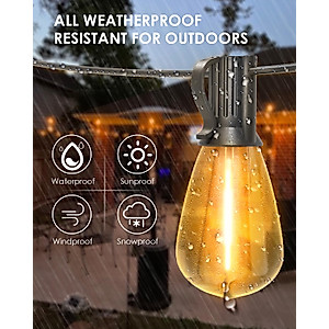 Svater Solar String Lights Outdoor, 100FT ST38 Patio Lights with 52 Shatterproof LED Bulbs(2 Spare), Waterproof Plastic Solar Powered Hanging Lights String for Outside Backyard, Garden, Pergola