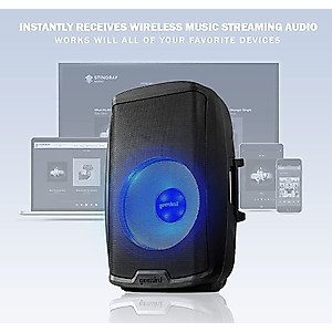 Gemini Sound AS-2115BT-LT Active 2000W Watt Party LED Light 15 Inch Woofer Powered Stage DJ Monitor Bluetooth PA Speaker, Wireless Stereo Pairing, Portable Fly Points
