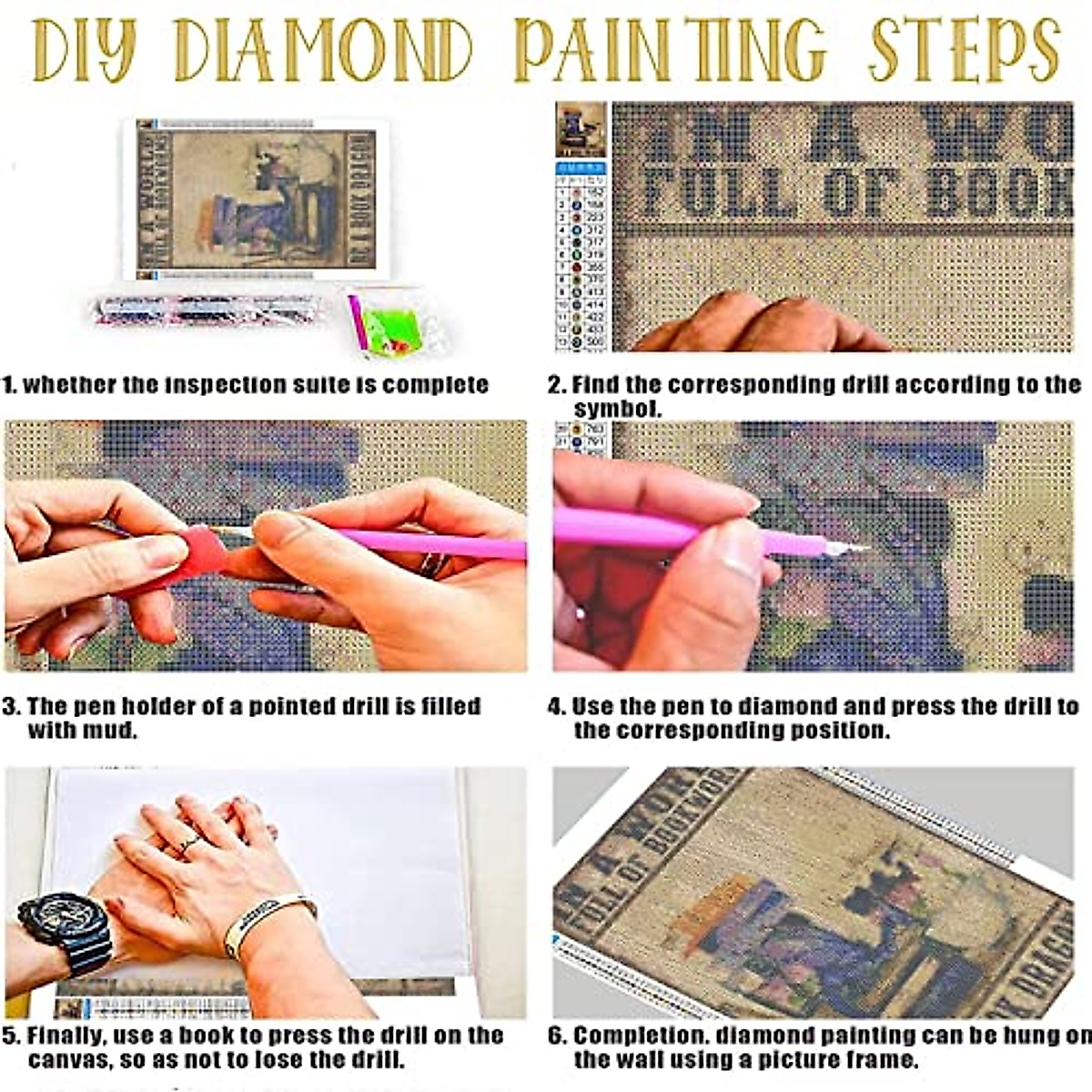 Mingchu Diamond Painting DIY Kits Purple Tail Book Dragon Books and Hot Coffee Full Circle Crystal Embroidered Waterproof Canvas Cross Stitch Kits,for Home Decor Restaurant Decor 8x12inch