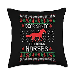 Funny Christmas Family Matching Outfits by SMP Dear Santa Just Bring Horses Matching Christmas Ugly Sweater Throw Pillow, 18x18, Multicolor