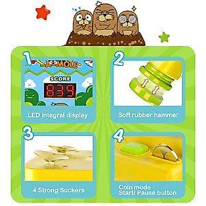 VATOS Whack Game Mole, Mini Electronic Arcade Game with 2 Hammers, Pounding Toys Toddler Toys for 3 4 5 6 7 8 Years Old Boys Girls, Whack Game Mole Toy, Developmental Toy Interactive Toy