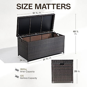 Idzo Outdoor Wicker Storage Box, 1000 Hours UV Wicker Cushion Storage Box for Patio Durable Against Water & Weather, 136 Gallon Large Deck Box, Soft-Close Hinge & Extra Poly Bag Included - Brown