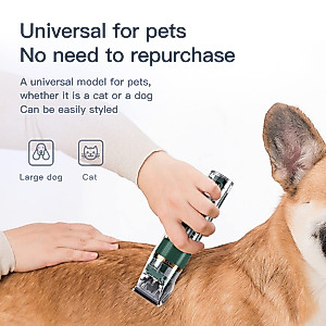 Dog Hair Clippers,Dog Grooming Clippers Kit with Led Display,Pet Clippers Grooming for Dogs Thick Coats,Low Noise Heavy Duty Pet Hair Shaver Trimmers (Green)